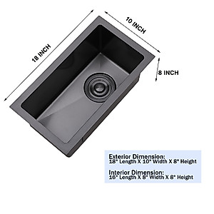 VCCUCINE Black Undermount Bar Sink, 10 x 18 Inch RV Small Kitchen Sink, Handmade Stainless Steel Wet Bar Sink, Outdoor Single Bowl Prep Sink with Dish Grid & Drain