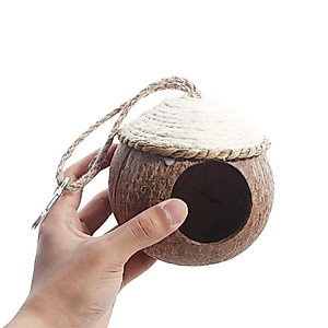 Leadigol Coconut Bird Nest Hut with Ladder for Parrots Parakeet Cockatiel,Hammock Parakeet Budgies Parrot Toy Warm Coconut Woven Straw Natural Winter Cage Hut Tent House Parrot Cage Accessories