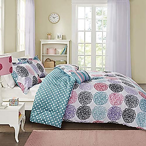 Mi Zone Carly Comforter Set, Doodled Circles Polka Dots Bed Sets– Ultra Soft Microfiber Teen Bedding For Girls Bedroom, Twin/Twin XL, Teal Purple 3 Piece