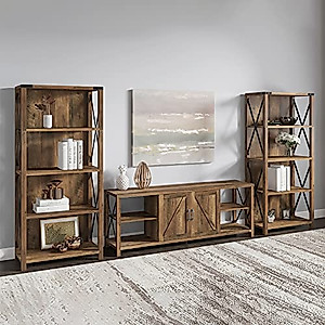 AMERLIFE 4-Tier Bookshelf, Tall Industrial Book Shelf, Rustic Wood & Metal X Frame Farmhouse Bookcase & Bookshelves for Living Room, Bedroom, Barn Wood