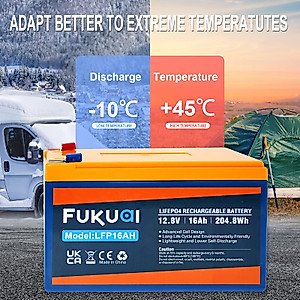 Fukuai 12V 16Ah LiFePO4 Battery, 2000+ Deep Cycle Rechargeable Battery Built-in BMS, Compatible with Fish Finder, Trolling Motors, Boat, Solar System, UPS and More