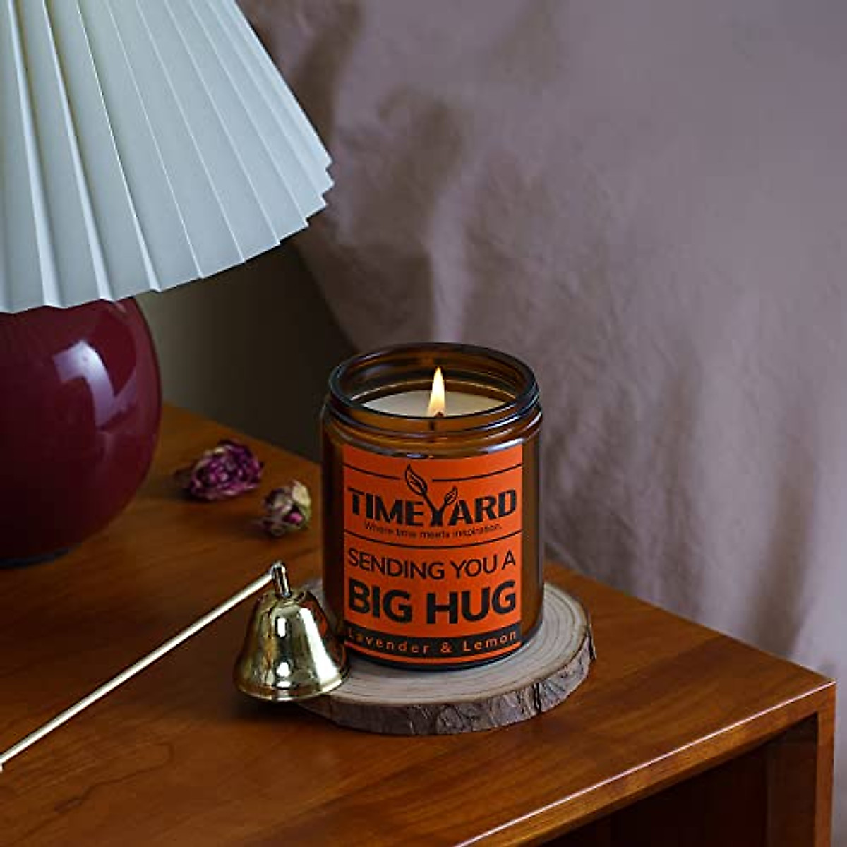 TIMEYARD Lavender Lemon Scented Candle, Bathroom Lavender Aromatherapy Candles Gift for Women, Hug in Modern Jar Candle, Calm and Relax Lemon Scented Soy Candles with 1 Cotton Wick, 45H Burn Time, 7oz