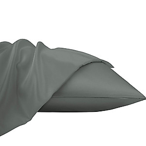 NTBAY Zippered Satin Pillow Cases for Hair and Skin, Luxury Standard Hidden Zipper Pillowcases Set of 2, 20x26 Inches, Dark Grey