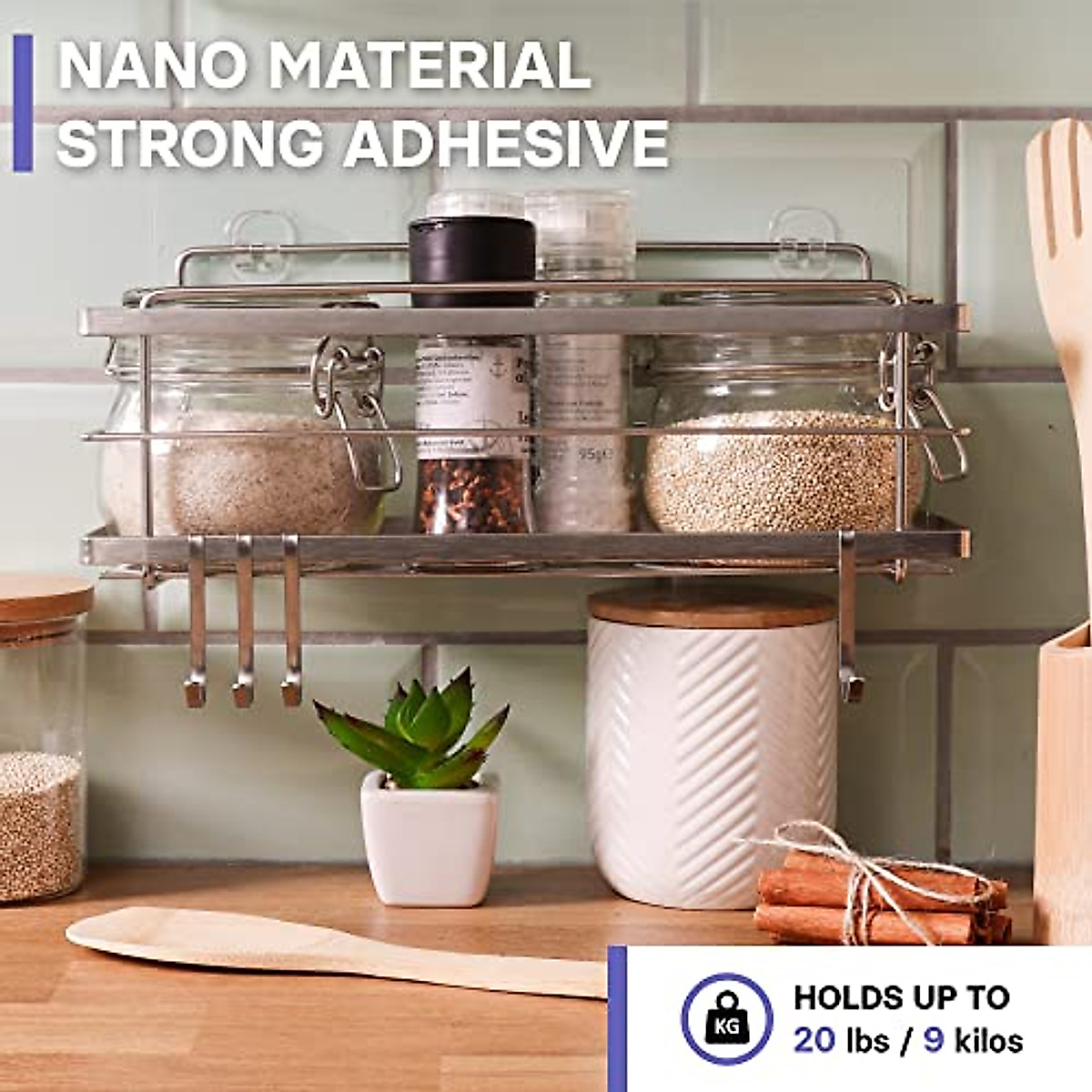 KINCMAX 2 Packs Strong Sticky Waterproof Heavy-duty Wall Adhesives Nail Free Transparent Adhesive Pad No-trace Wall Stick Adhesives Hook Strip for Shower Caddy, Kitchen Racks, Bathroom Storage Shelves