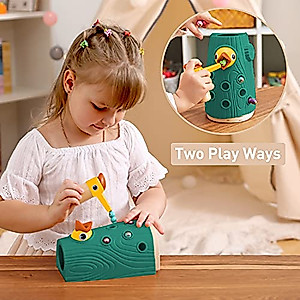 TOP BRIGHT Montessori Toddler Toys for 2 3 4 Year Old Girls and Boys Gift, Fine Motor Skills Sensory Learning Toys, Magnetic Worm Game Birthday Present for Kid Age 2-4