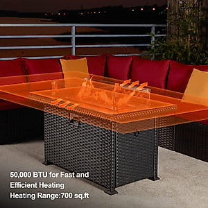 Vicluke Aluminum Fire Pit Table, Propane Fire Pit Table for Outside, 44in 50,000 BTU Auto-Ignition Gas Fire Table w/CSA Certification, Hand-Painted Table Top, Wind Guard, Cover, Glass Beads (Brown)