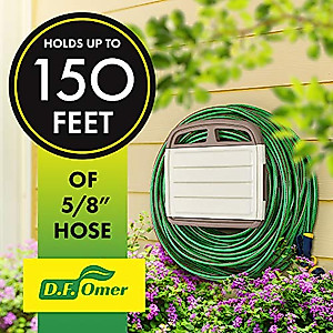 DF OMER Plastic Garden Water Hose Holder with Storage Compartment Fits 150 ft. Hose – 10x7x5 in. Weatherproof Wall Mount Hose Rack Hanger for Outside with 2 Shelves for Garden Equipment