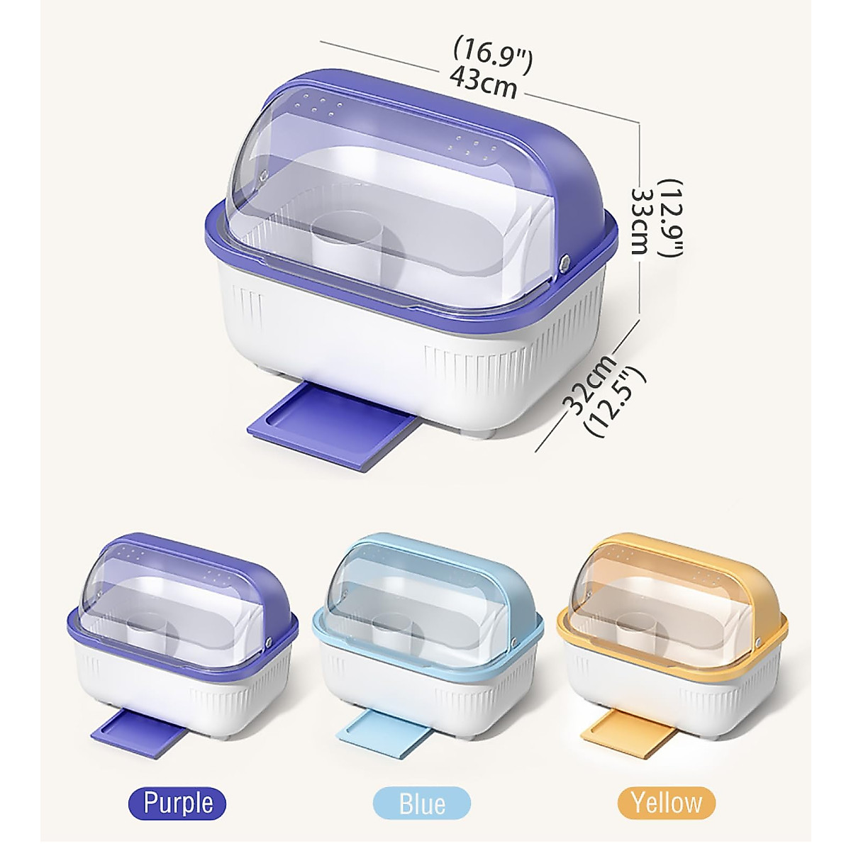 CAKERS Drain Rack Dish Bowl Drying Rack|Plate Storage Drainer Holder Organizer|Plastic Tableware Holder with Lid Cover for Restaurant Kitchen Home,Blue,43x32x33cm(16.9x12.5x12.9in)