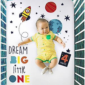 Fisher Price Space Explorer Baby Milestone Sheet, Fitted Crib Sheet Cotton Stars Space Themed Nursery Bedding 28x52” Fitted Crib Sheet for Boys