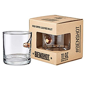 BenShot Rocks Glass with Real 0.45ACP Bullet - 11oz | Made in the USA [Set of 2]
