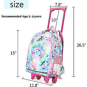 CAMTOP 18 Inch Rolling Backpack Girls Travel Roller Bag with Wheels Kids School Bags Wheeled Luggage Backpack (Tie Dye)