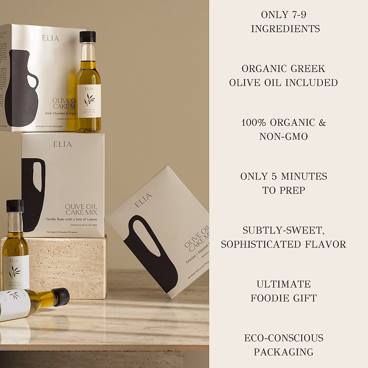 ELIA Olive Oil Cake Mix, Vanilla, Chocolate and Almond Organic Cake Mixes, Hostess Gift, Organic and Non-GMO Baking Mix, Greek Extra Virgin Olive Oil Included, Natural Mediterranean Dessert, Foodie Gift, Assortment, Pack of 3