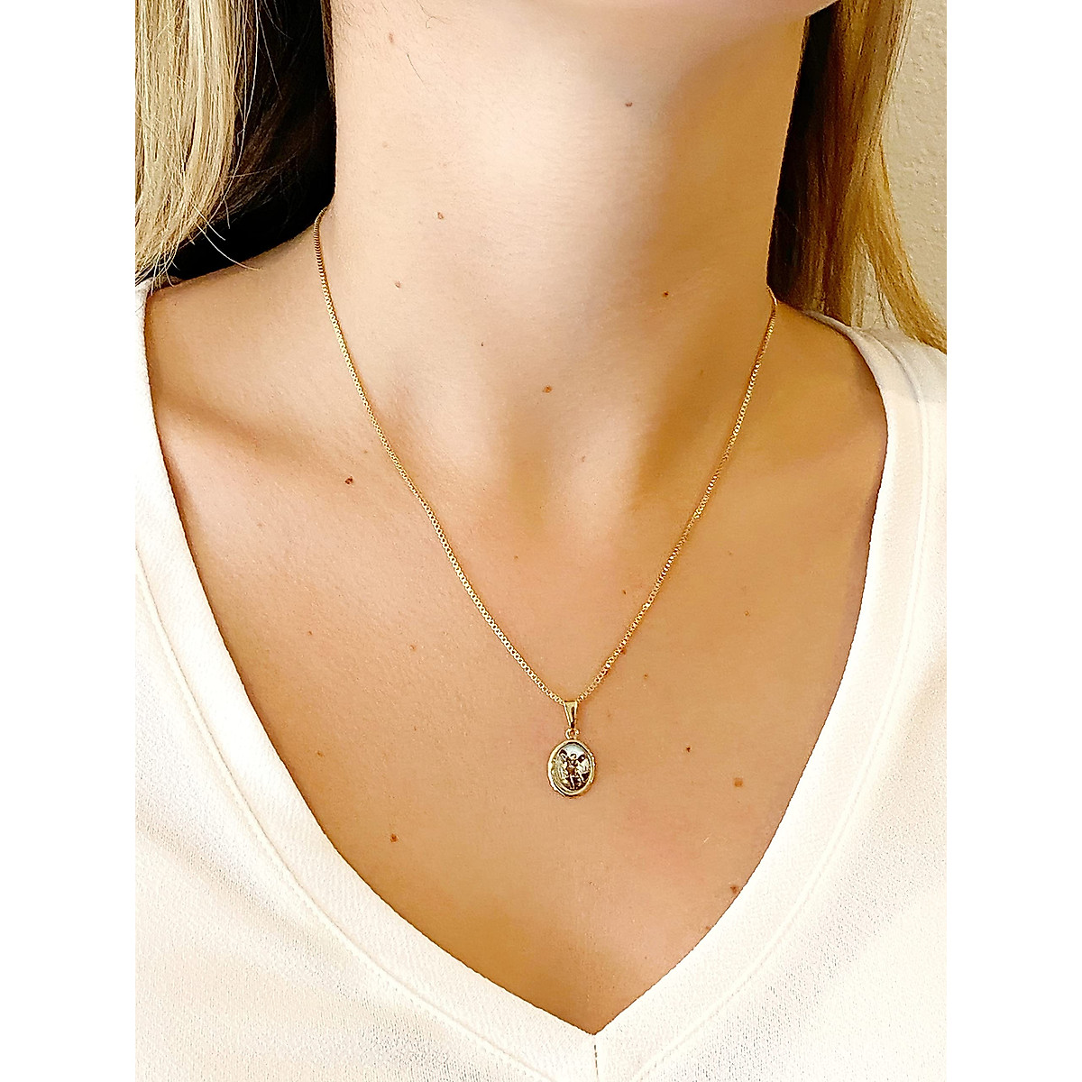 Beautiful Religious Necklace for Women Colored Saint Michael Archangel Pendant 18K Gold Plated Chain