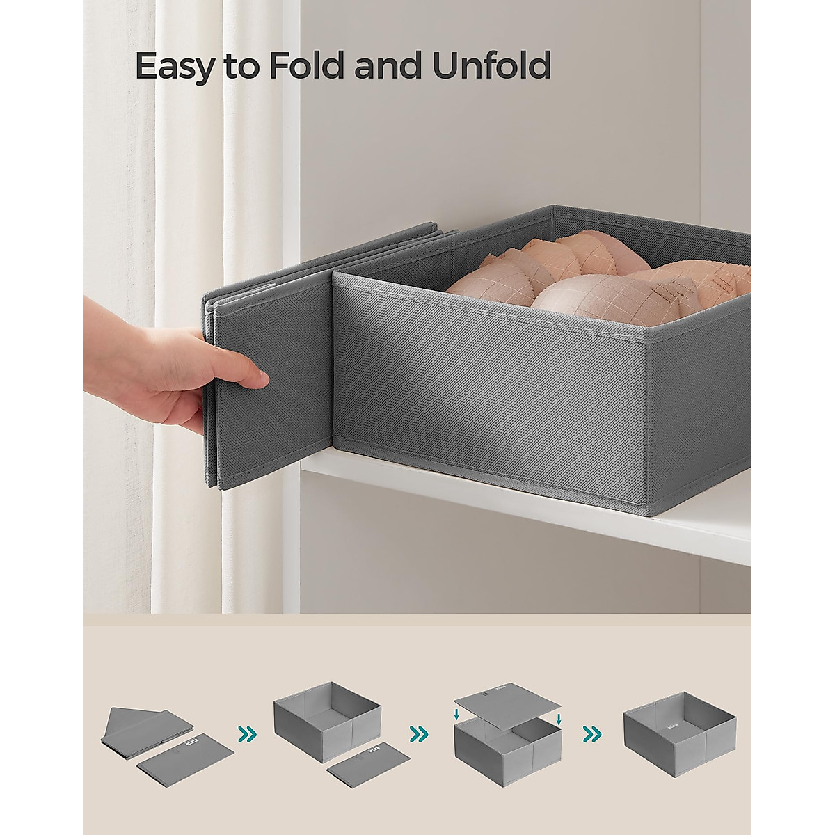 SONGMICS Drawer Organizer, Dresser Drawer Organizers, Set of 12, Foldable Fabric Storage Bins for Socks, Underwear, Bras, Ties, Scarves, Dove Gray URDZ006G02