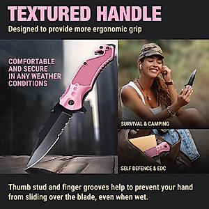 GOOD WORKER Legal Pink Pocket Knife for Women Self Defense - 2.95” Serrated Folding Blade Knives - Cute Girl Tool - Gifts Idea for Her - Perfect for Gilfriend Wife Woman - Gifts for Mother 6680 P