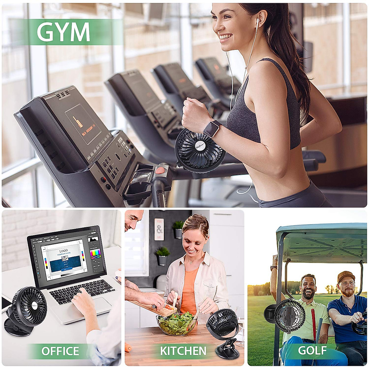 SkyGenius Battery Operated Clip on Stroller Fan, Portable Mini Desk Fan Rechargeable(Black)…