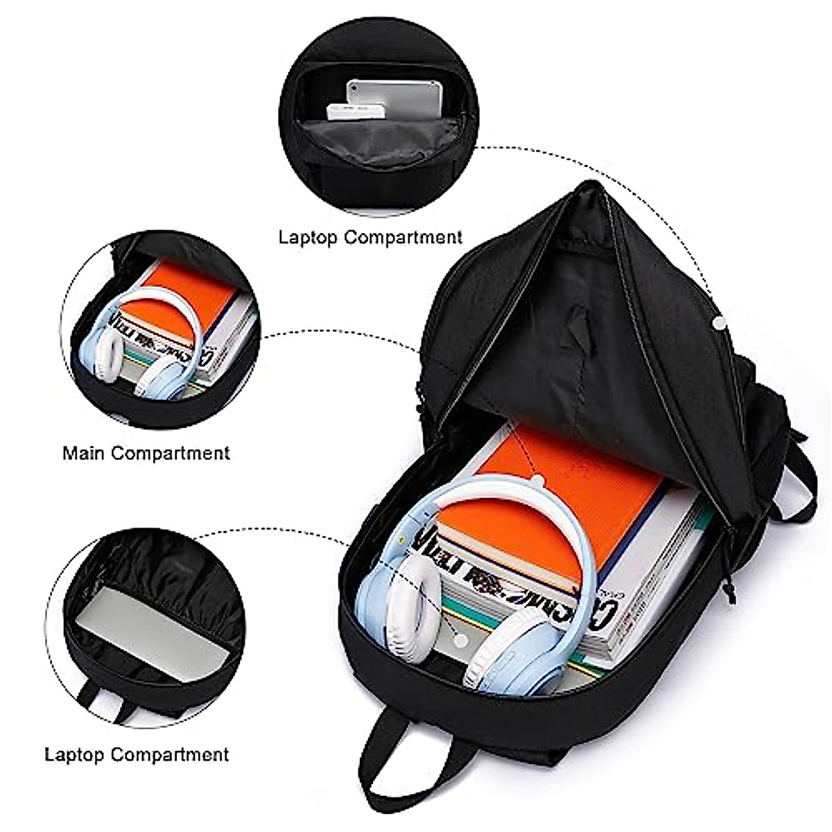 BIKROD Laptop Backpack for Men and Women, 15.6 Inch School Backpack for Teen Boys and Girls, Lightweight Casual Black Travel Backpack with USB Charging Port, Daily-use Bookbag Fits