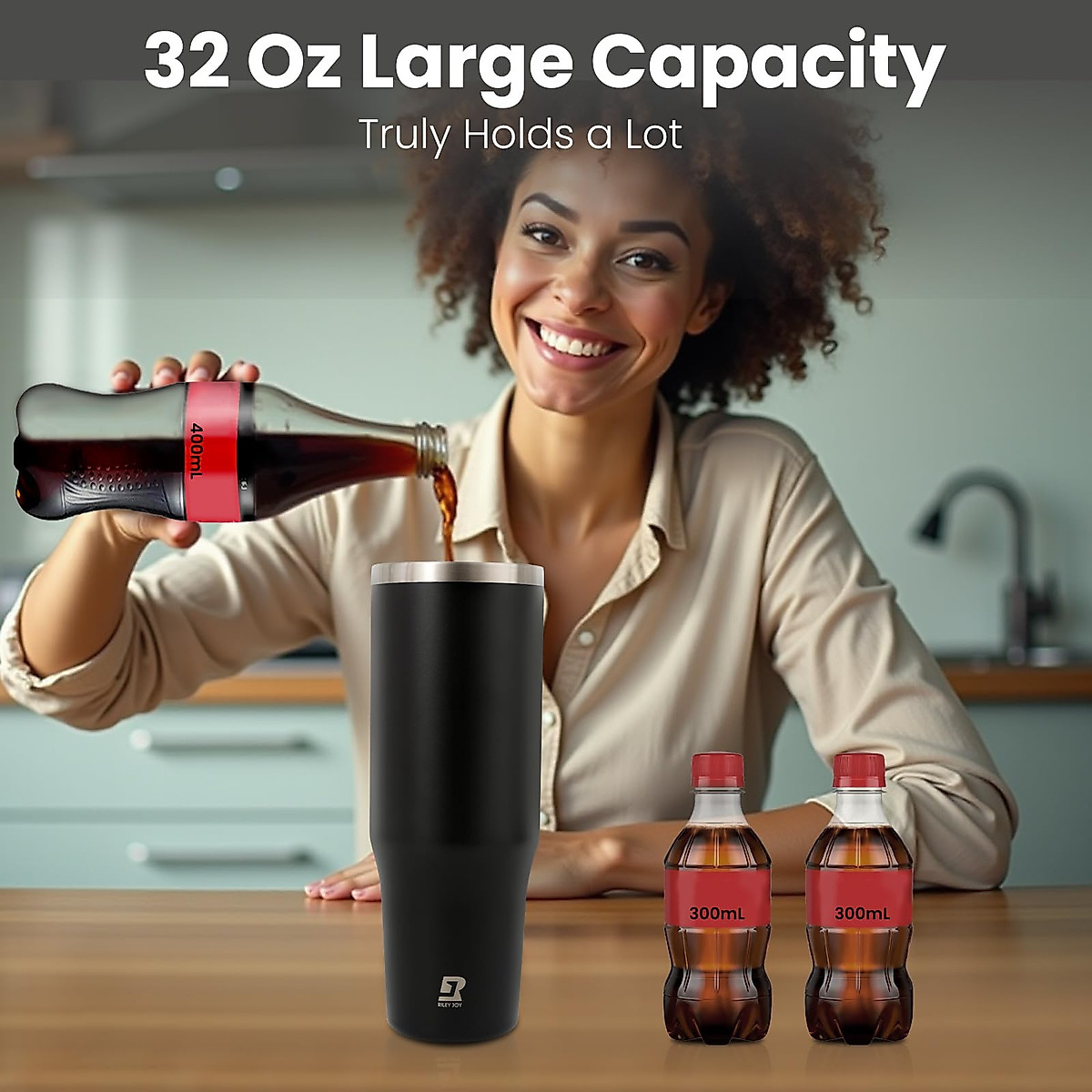 Riley Joy 32 oz 2.0 Stainless Steel Tumbler with Leak-Proof Lid and Straw, Double-Wall Vacuum Insulated Travel Mug for Coffee, Iced Tea, or Water - Ideal for Commutes and Outdoor