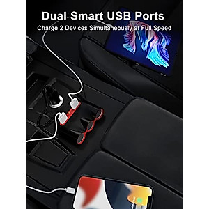 120W Car Cigarette Lighter Splitter, 3 Socket Car Splitter 12V/24V Dual USB Car Charger Adapter for iPhone, iPad, GPS, Dashcam, Radar Detector and More