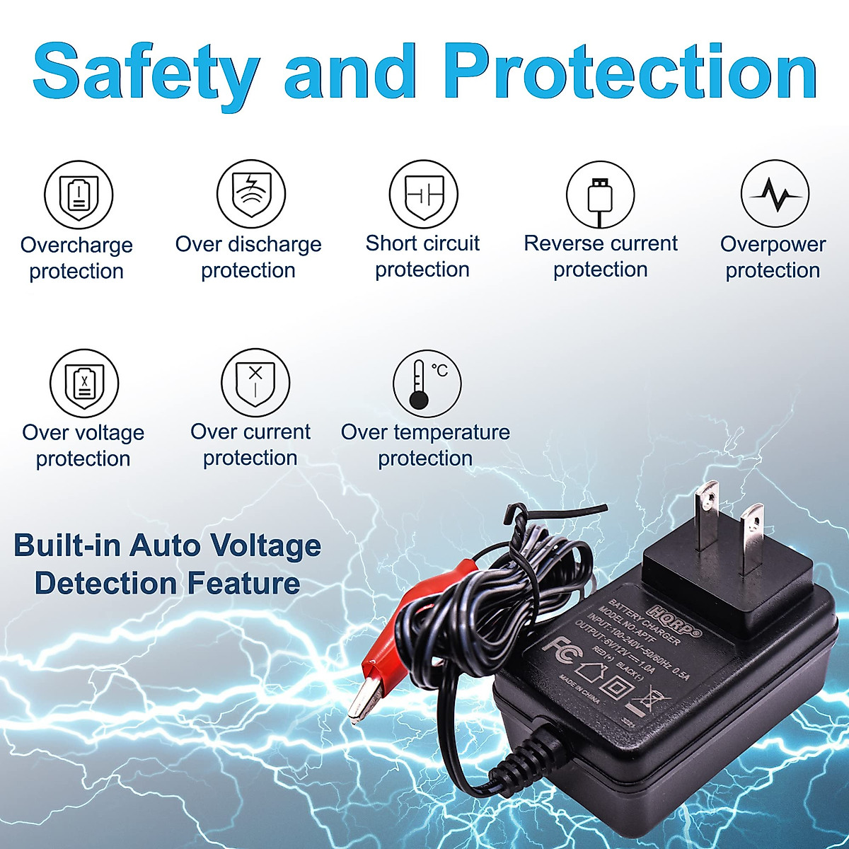 HQRP Fully Automatic 6V / 12V Sealed Lead Acid Smart Battery Charger SLA Maintainer Compatible with Car Truck Motorcycle, Alligator Clips