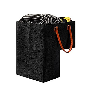 Stair Basket with Leather Handles | Staircase Baskets for Carpeted Stairs and Wooden Stairs | L-Shape Stair Storage Organizer for Home and Office Decor