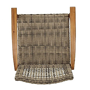 Christopher Knight Home Hampton Outdoor Mid-Century Wicker Club Chairs with Acacia Wood Frame, 4-Pcs Set, Natural Stained / Grey