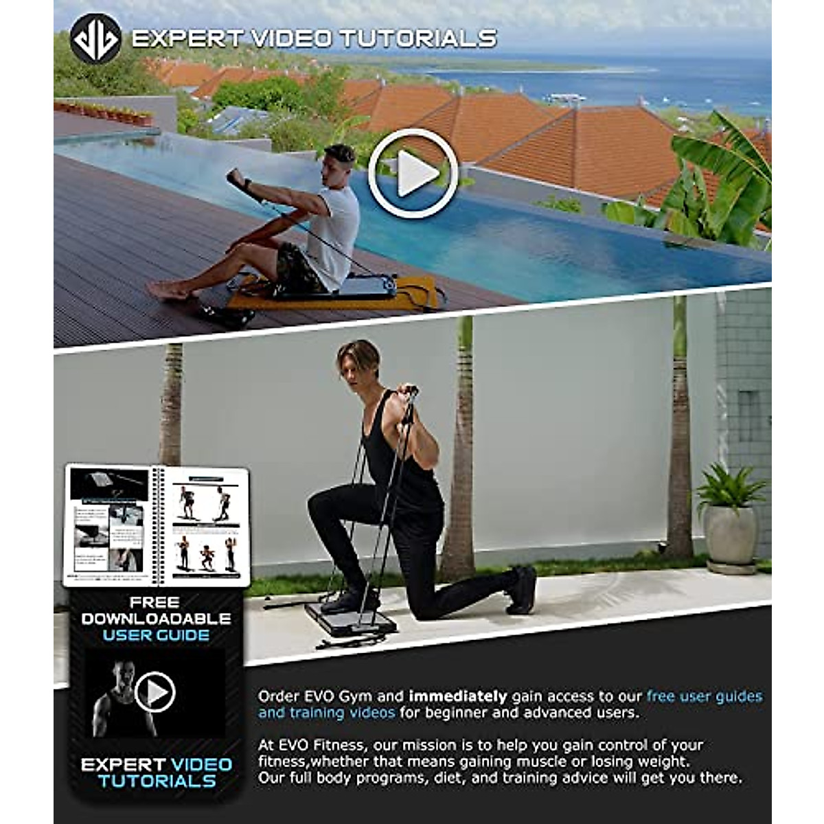 EVO Gym - Portable Home Gym Strength Training Equipment, At Home Gym | All in One Gym - 6 Resistance Bands, Base Holds Gym Bar & Handles for Travel | Portable Gym & Home Exercise Equipment | 120LBS