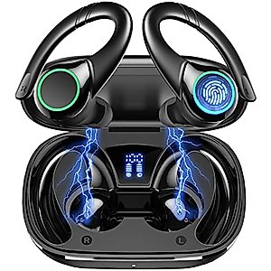 Osdfono Wireless Earbuds Bluetooth 5.2 Headphones, Wireless Earphones with Wireless Charging Case Over Ear Earhooks Waterproof Earphones Ear Buds Built in Mic for iPhone Android Sports Running Workout