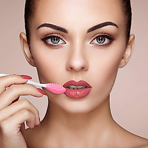 Patelai 24 Pcs Silicone Exfoliating Lip Brush with Container, Double Sided Silicone Lip Scrubber Soft Cleaning Brush Face Cleaning Applicator for Plump Smoother Lip Appearance(Mixed Colors)