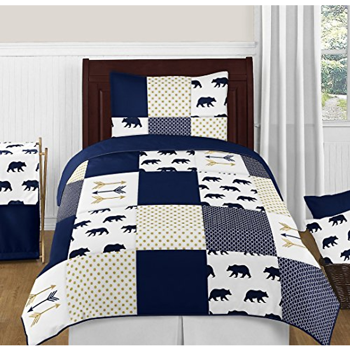 Navy Blue and White Baby Kid Clothes Laundry Hamper for Big Bear Collection by Sweet Jojo Designs