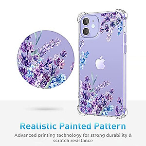 XEEUE Flower Pattern Designed for iPhone 12/12 Pro Case[with Screen Protector], Floral Clear Women Phone Case Shockproof Protective Soft TPU Bumper Cover 6.1 Inch 2020 (Lavender/Purple)