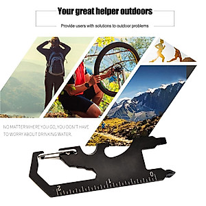 High Strength Measuring Rule Carabiner Tool, Mini Portable Multifunctional Screwdriver Keychain, Slim Design Fits in Your Pocket, Survival Credit Card Multitool Cool Gadget Gifts for Men Women Black