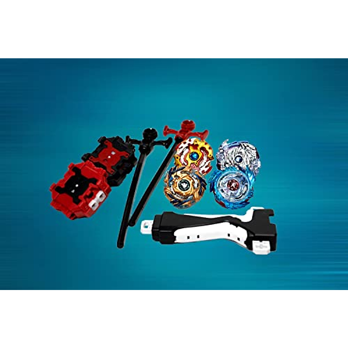 ROKK NOW Metal Fury Bey Battle Burst Gyro Blades High-Speed Metal Fusion Bay Spinning Tops Includes Starter Battle Arena, Launchers, 4 Battling Metal Gyro Blades for Children & Adults, Boys & Girls