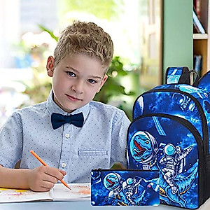 KLFVB 3PCS Dinosaur Backpack for Boys, 16" Kids Bookbag and Lunch Box, Preschool Backpacks for Elementary Students