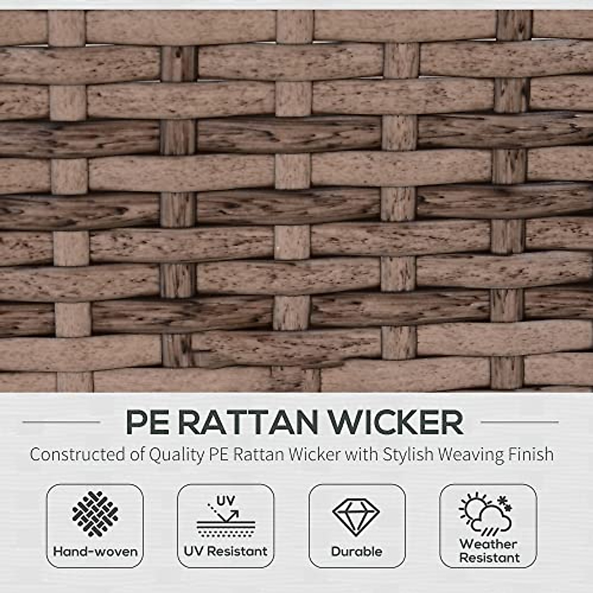 Outsunny 7-Piece Patio Furniture Set, Outdoor Wicker Conversation Set, All Weather PE Rattan Sectional Sofa Set with Cushions and Faux Wood Table, Stripe Pillows, Gray