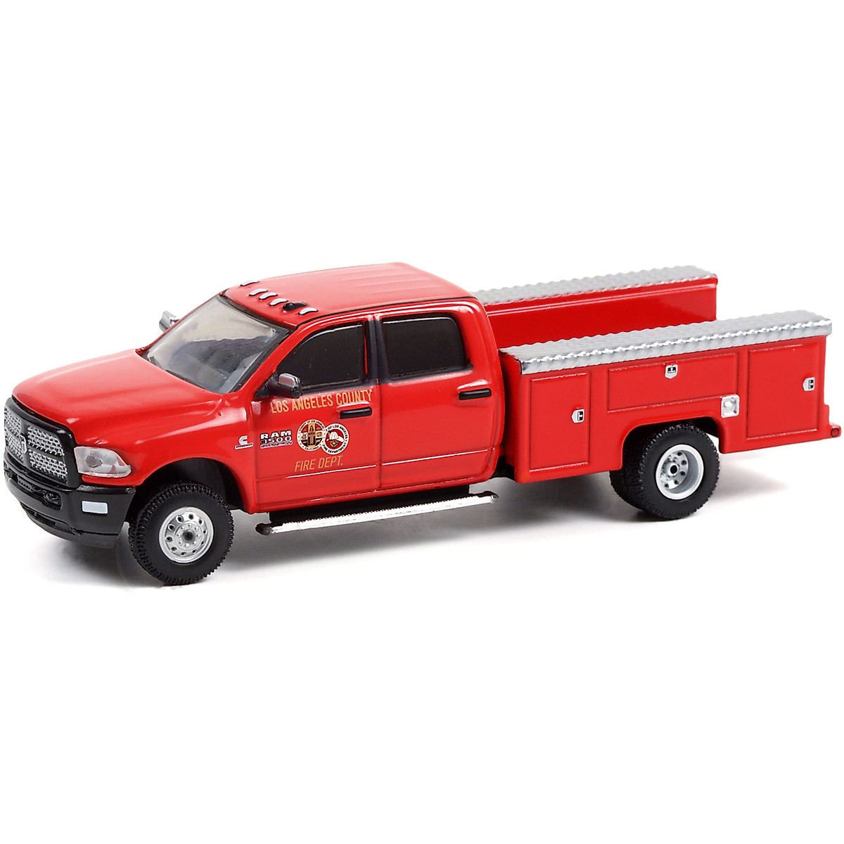 2017 Ram 3500 Dually Service Truck Red Los Angeles County Fire Department (California) Fire & Rescue 1/64 Diecast Model Car by Greenlight 67010 E