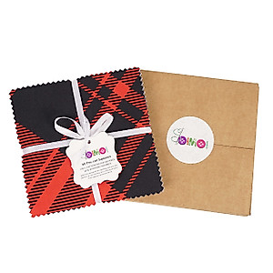 Soimoi Precut 10-inch Tartan Prints Cotton Fabric Bundle Quilting Squares Charm Pack DIY Patchwork Sewing Craft- Magenta & Black