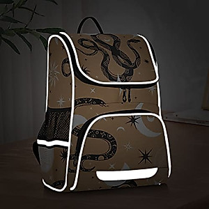 AIXIWAWA School Backpack (Alchemy Snake), Large Capacity Causal Daypack with Bottle Pockets Reflective Strips for Boys Girls Adults 12.2 x 7.87 x 16.14 inches