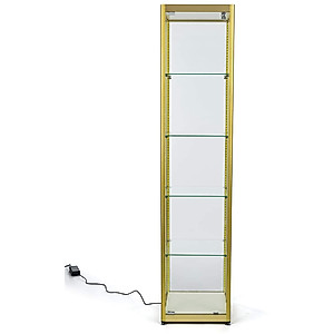 Displays2go Tempered Glass Curio Cabinet, Adjustable Shelves – Gold (DCKDMT16G)