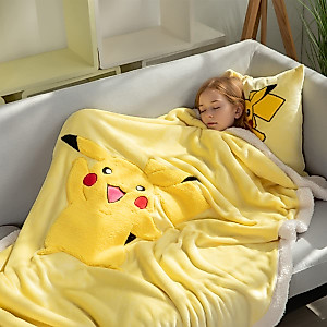 Kids Throw Blnaket 3D Cartoon Embroidery Soft Sherpa Plush Blanket Boys Girls Gifts Yellow