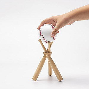 xuetbe Wood Baseball Display Tripod Holder Sports Official Baseball Autograph Display Stand for Tenni, Softball and Other Small Spherical Objects- Consists of 3 Mini Baseball Bats & 1 Ring (6 inch)
