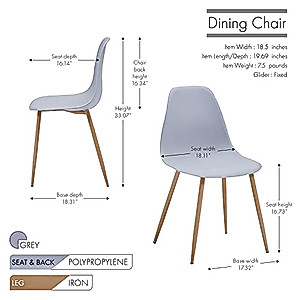 Porthos Home Oban Dining Chairs Set of 2 with Durable Plastic Shells and Tapered Iron Legs in Woody Accent (Great for Dining Rooms
