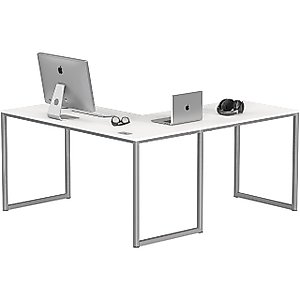 SHW Mission 55 x 60 Inches L-Shape Home Office Computer Desk, White
