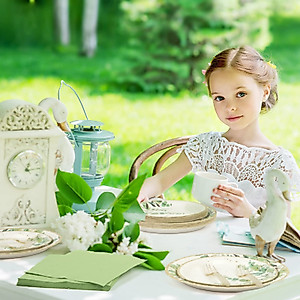 DECORLIFE Sage Green Paper Plates Serves 24, Baby Shower Plates and Napkins Set for Greenery Bridal Shower Birthday Party, Total 96PCS