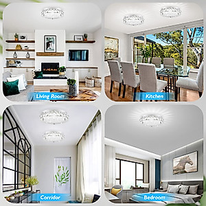 Crystal Chandeliers Flush Mount LED Ceiling Light Fixture, 5000K Daylight White Super Bright 1980LM 11-Inch Non-Dimmable Farmhouse Kitchen Light Modern Ceiling Lamp for Bedroom Bathroom Nursery