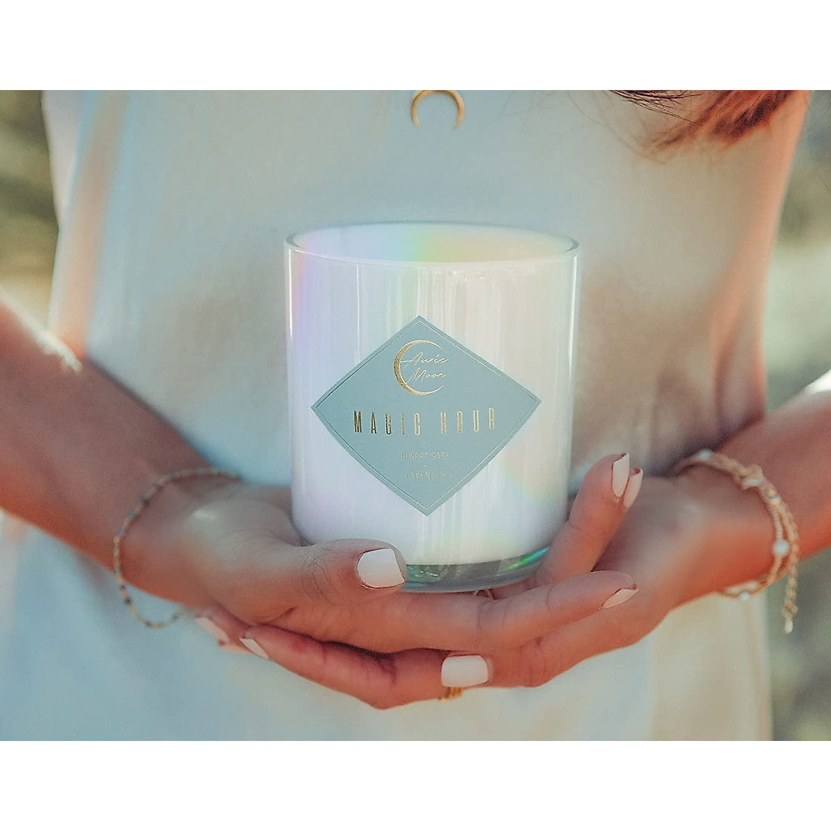 Auric Moon | Desert Sage + Lavender Scented Luxury Soy Coconut Candle for Women | Slow 70+ Hour Burn | Wood Crackling Wicks | Hand-Poured in California