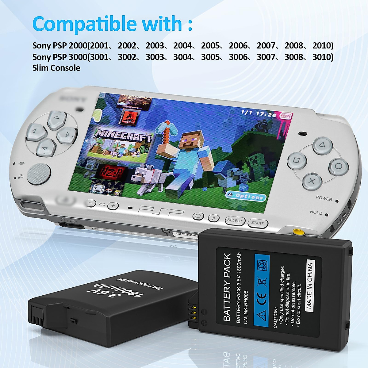 BSSING PSP Battery, 2Pcs 3.6v 1200mAh Lithium Ion Replacement Batteries with USB Charging Cable for PSP-3000, PSP-3001, PSP-2000, PSP-2001, PSP-3002, PSP-3004, PSP Lite, PSP Slim Console