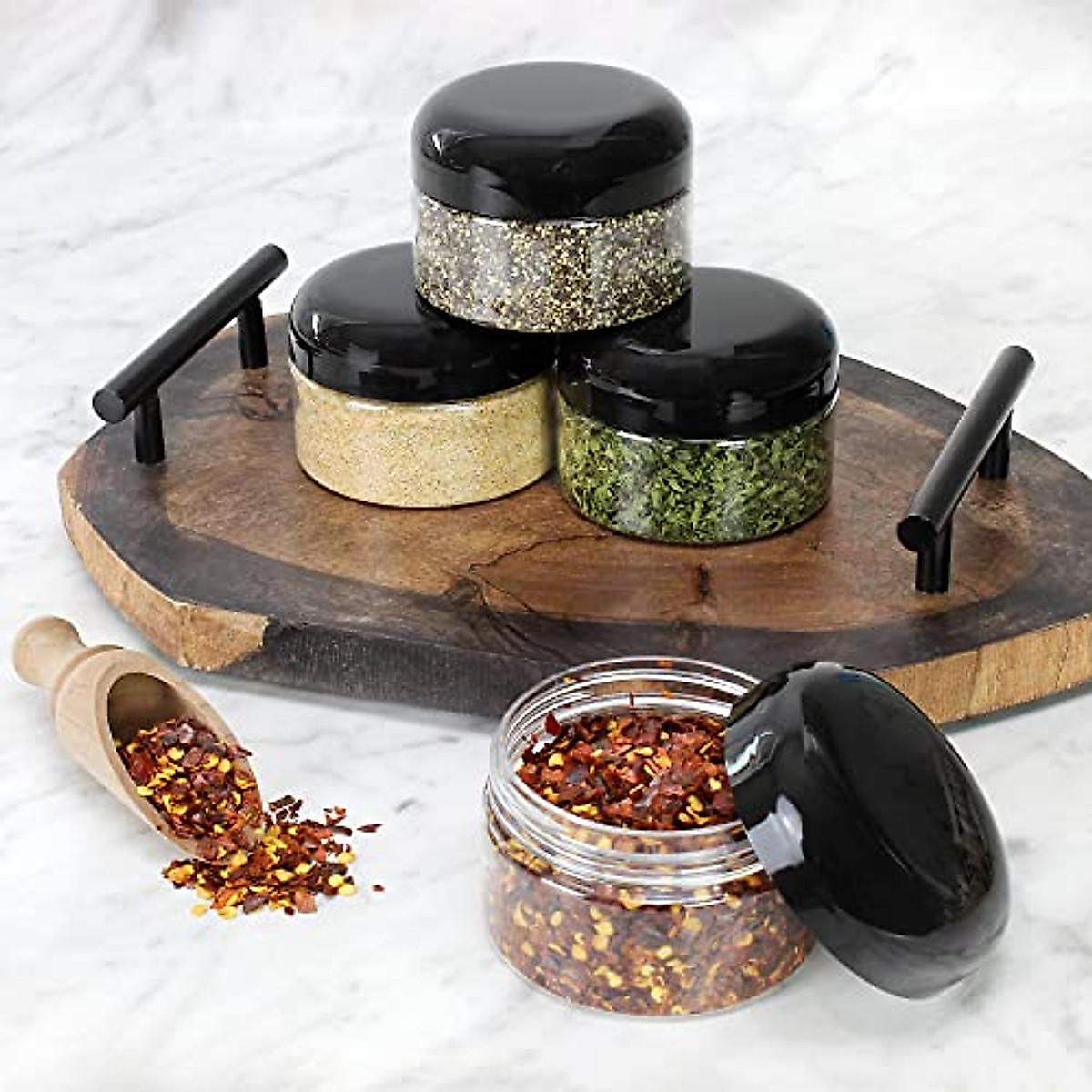 Cornucopia 4-Ounce Clear Plastic Jars (12-Pack); Jars w/Black Domed Lids for Cosmetics, Kitchen Spices, Crafts & Office