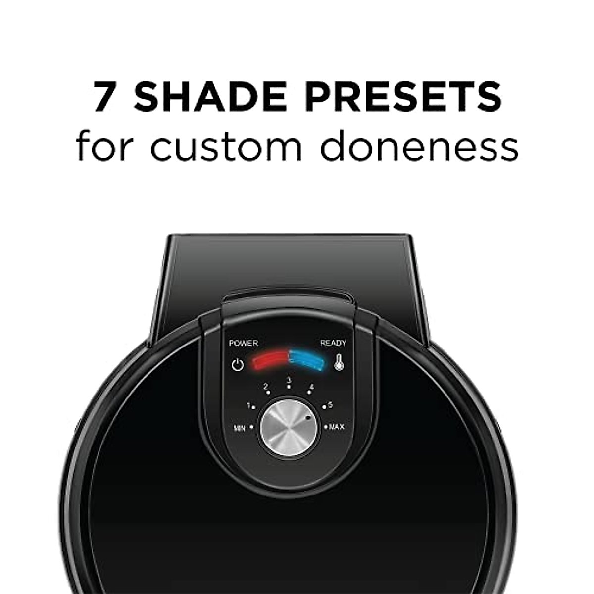 Chefman Anti-Overflow Belgian Waffle Maker w/Shade Selector, Temperature Control, Mess Free Moat, Round Iron w/Nonstick Plates & Cool Touch Handle, Measuring Cup Included, Black