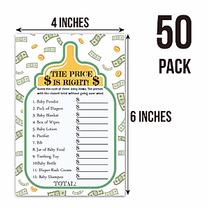 TENTADO 50 The Price Is Right Baby Shower Game For Boys or Girls - Fun Party Activities Card - Cute Best Gender Neutral Reveal Guessing Funny Question Bundle Pack, 4x6 Inches